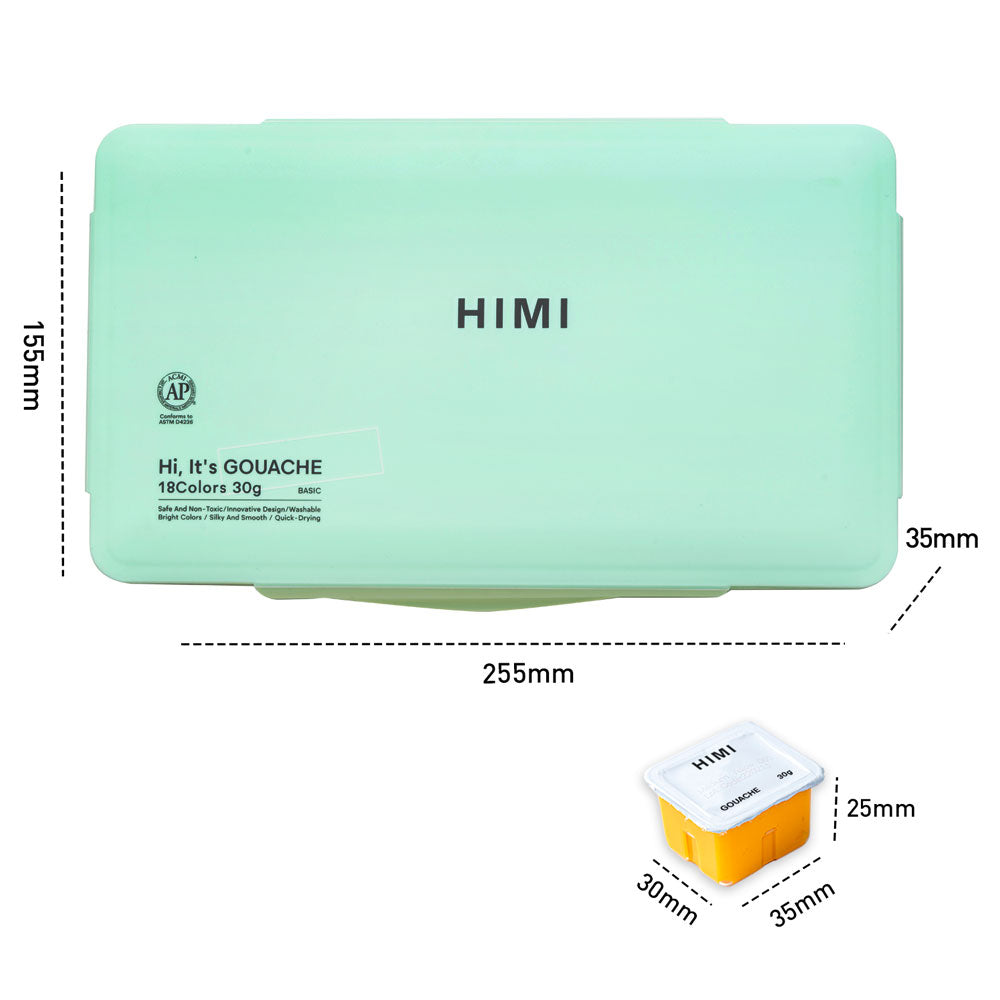 Himi New Vision Jelly Cup Gouache Set 18 x 30mL - Green Case ...