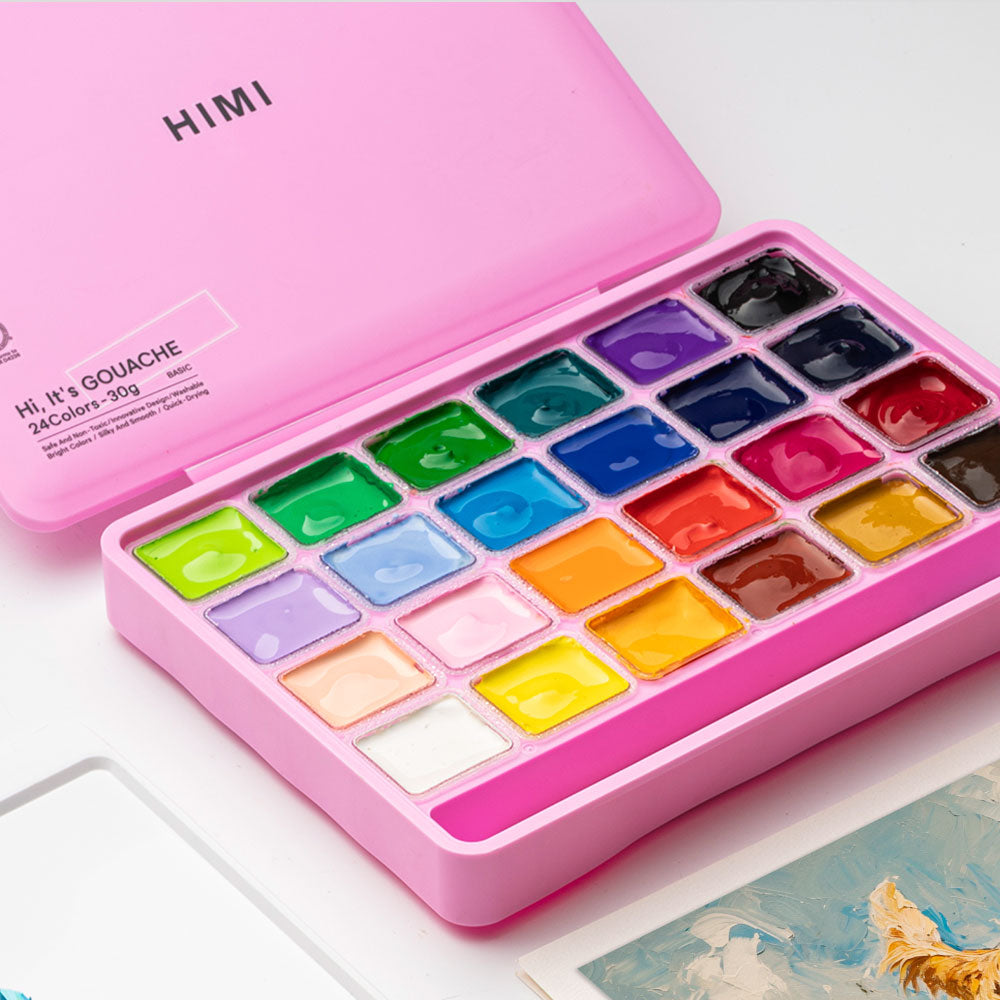 Himi New Vision Jelly Cup Gouache Set 24 x 30mL - Pink Case – Melbourne ...